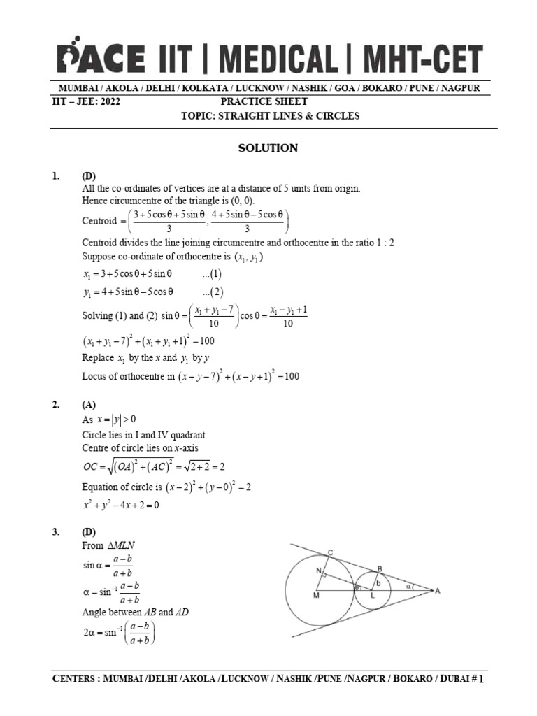 Coordinate Geometry (Sol) - 1 | PDF | Circle | Perpendicular