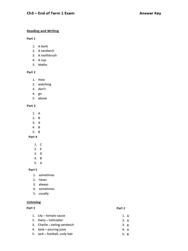 Ch3 End of Term 1 Exam - Answer Key (2022) 3 | PDF | Cooking, Food & Wine