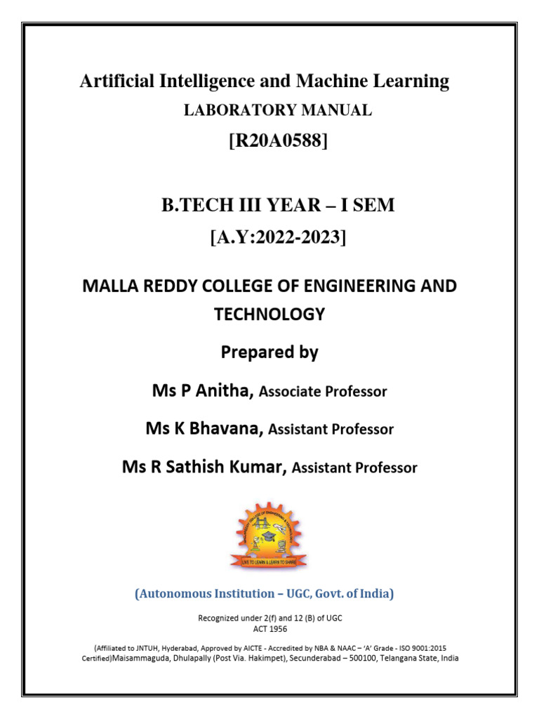 Ai And Ml Lab Manual Pdf Computing