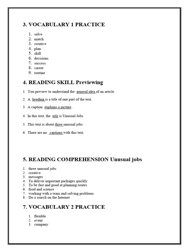 Vocabulary and Reading Skills Guide | PDF