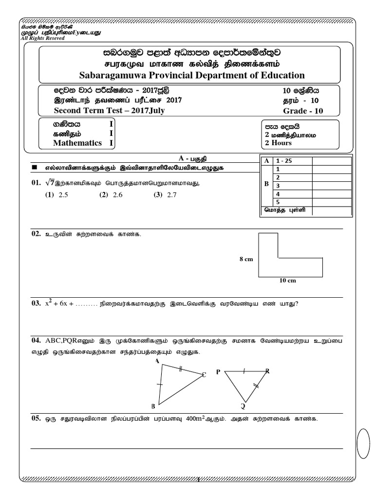 Grade 10 Math Exam 2017 | PDF