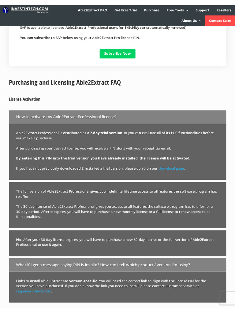 Purchasing and Licensing Able2Extract FAQ: License Activation | PDF