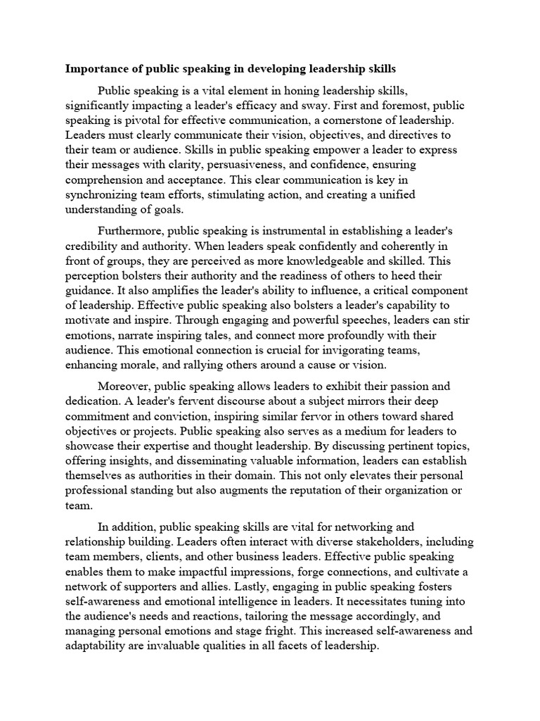 Importance of Public Speaking in Developing Leadership Skills | PDF ...