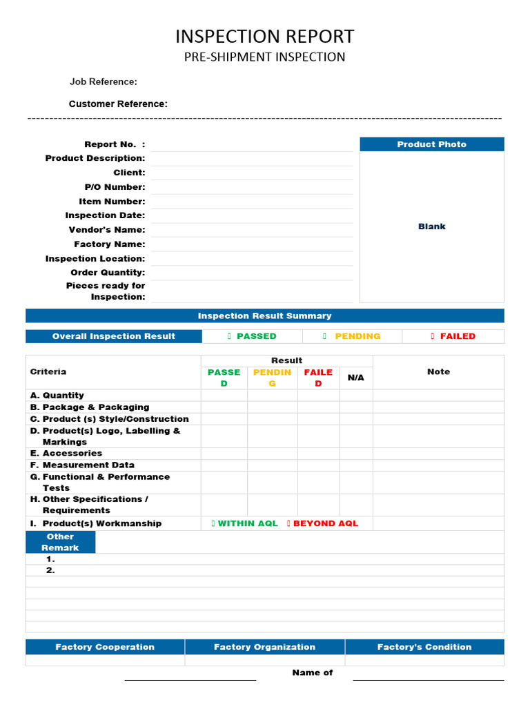 Pre-Shipment Inspection Report Template | PDF | Business Process | Quality