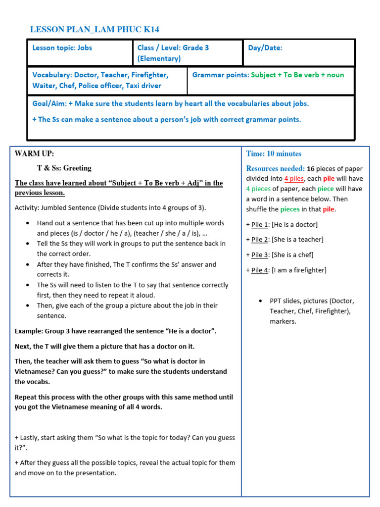 TESOL Lesson Plan | PDF TESOL Lesson Plan | PDF