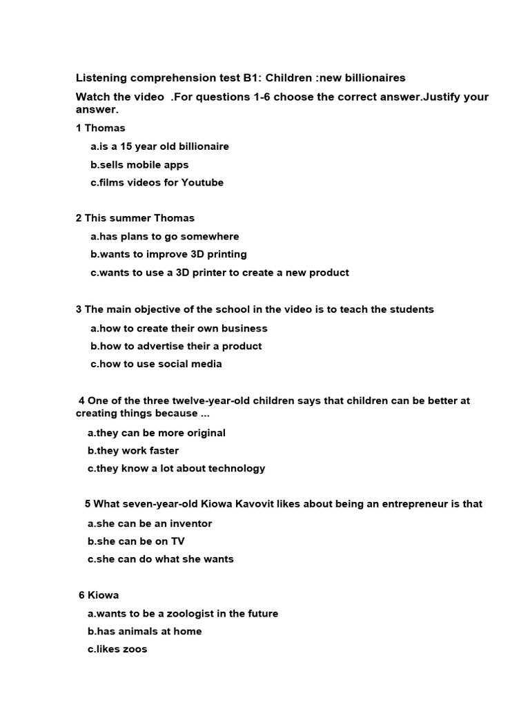 Listening Comprehension Test 1 | PDF