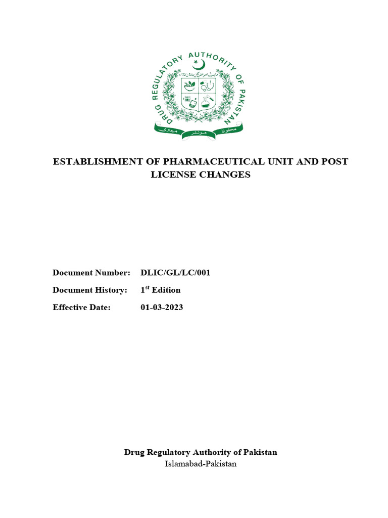 Pharmaceutical Unit Establishment Guide | PDF | Tablet (Pharmacy) | Pharmacology