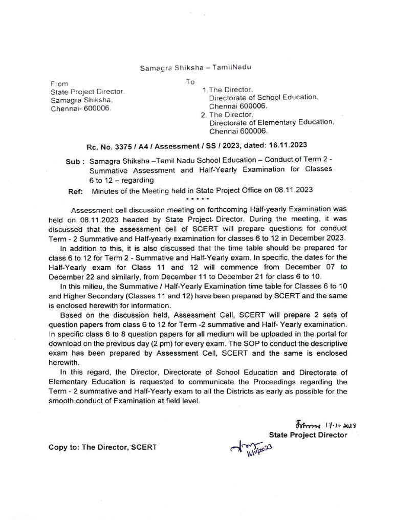 DGE Half Yearly Exam 2023 | PDF