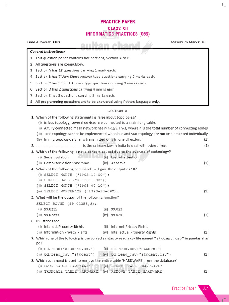 Informatics Practice-Xii - Practice Paper | PDF | Network Topology | Computing
