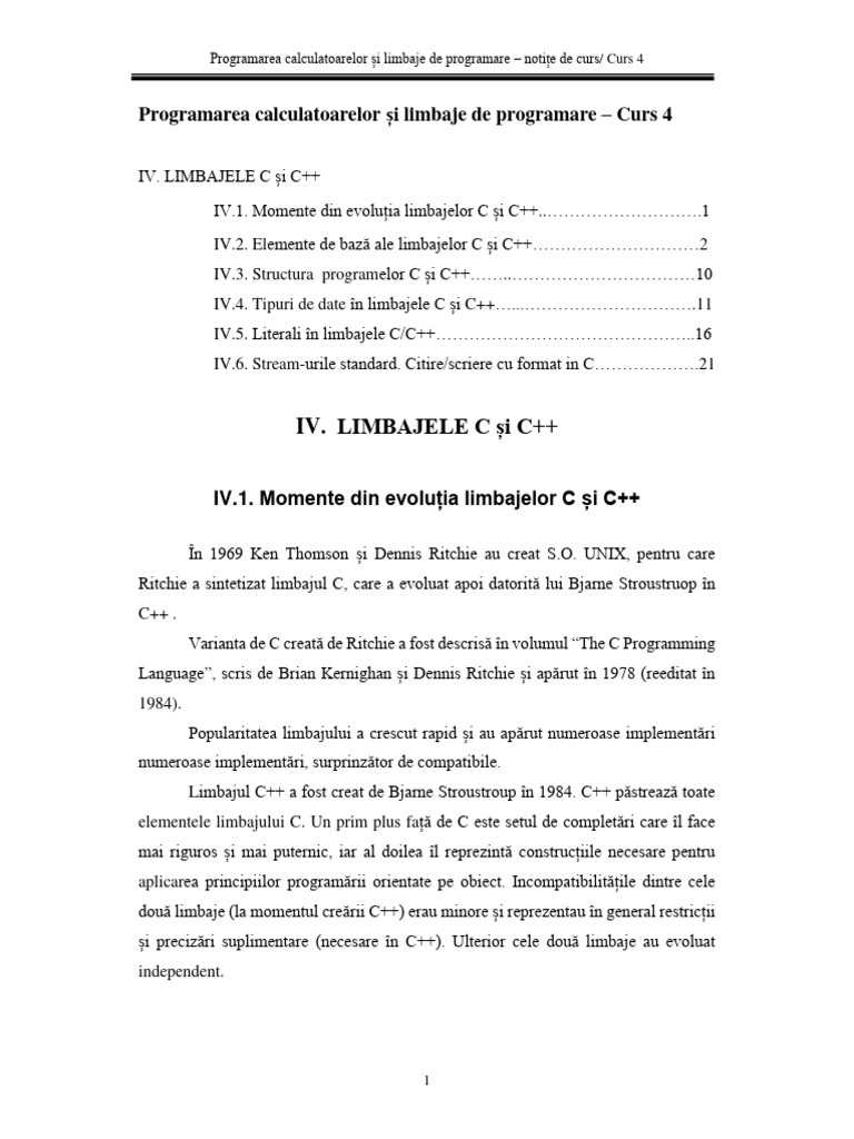 Programarea Calculatoarelor Și Limbaje de Programare - Curs 4 | PDF