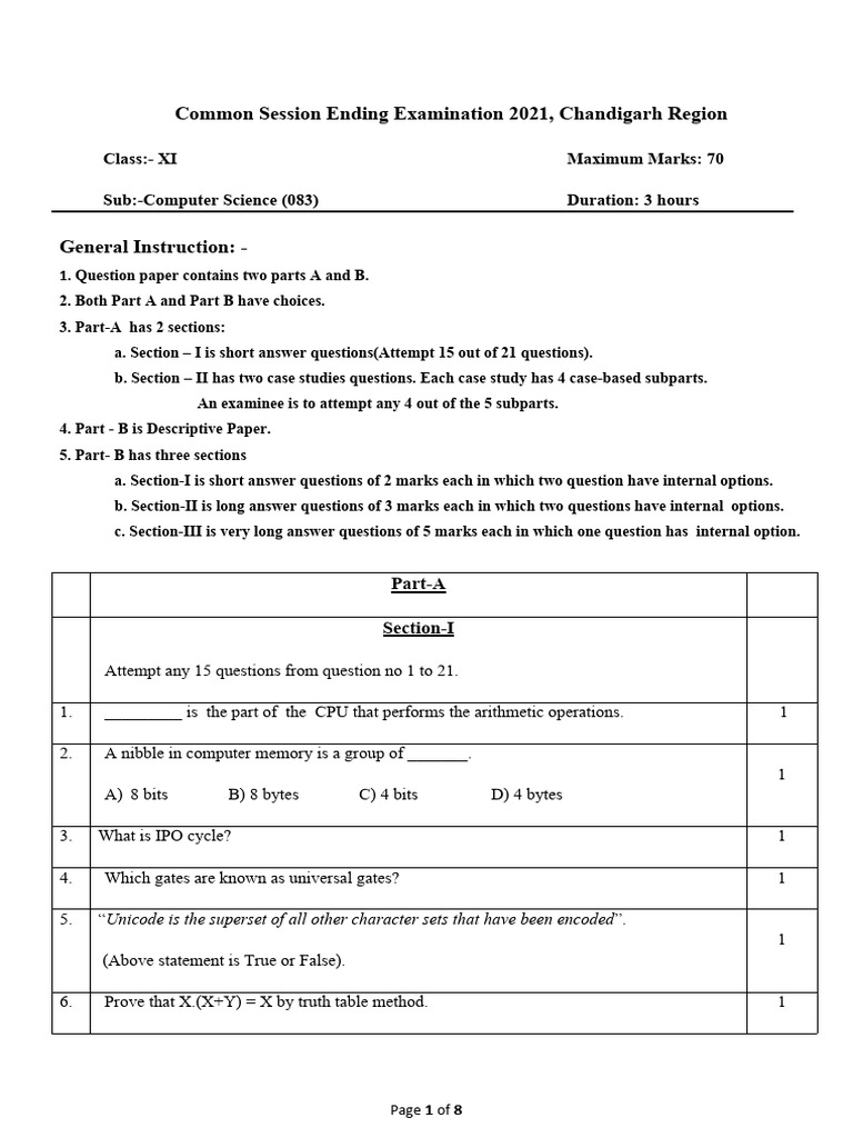 Final See CHD Xi Cs 2020-21 Question Paper | PDF | Teaching Methods & Materials
