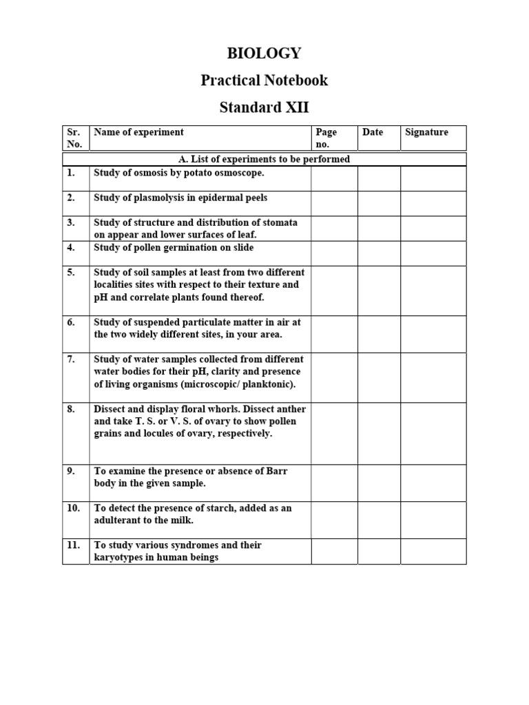 Biology Practical Notebook Standard XII | PDF | Flowers | Pollination