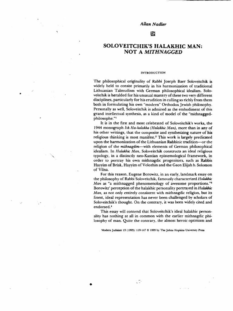Soloveitchiks Halakhic Man Not A Mzthnag | PDF | Halakha | Kabbalah