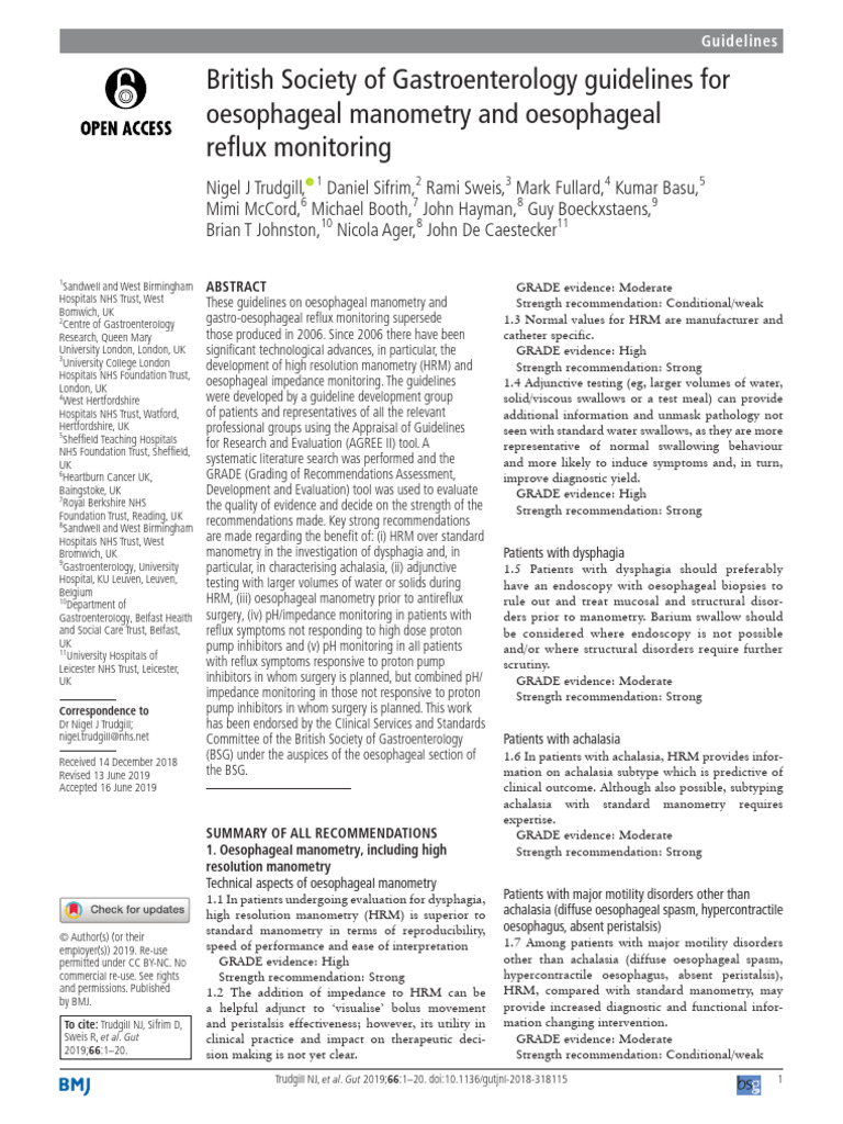 BSG Guidelines on Oesophageal Manometry | PDF | Gastroesophageal Reflux ...