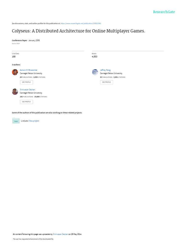 Colyseus A Distributed Architecture For Online Mul | PDF