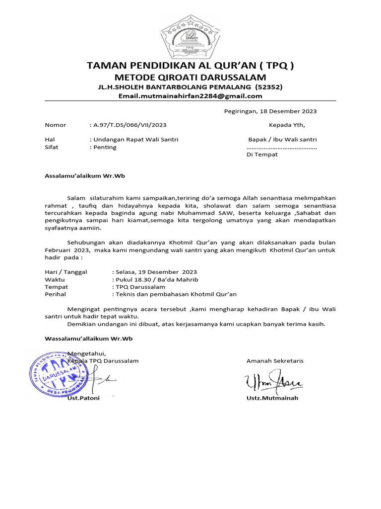 Darussalam TPQ Undangan | PDF | Agama & Spiritualitas