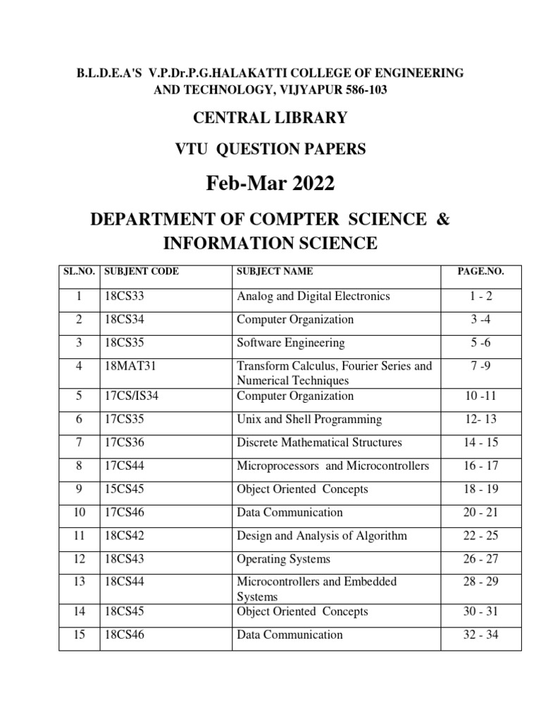 VTU CS & IS Question Papers Feb-Mar 2022 | PDF | Computer Science ...
