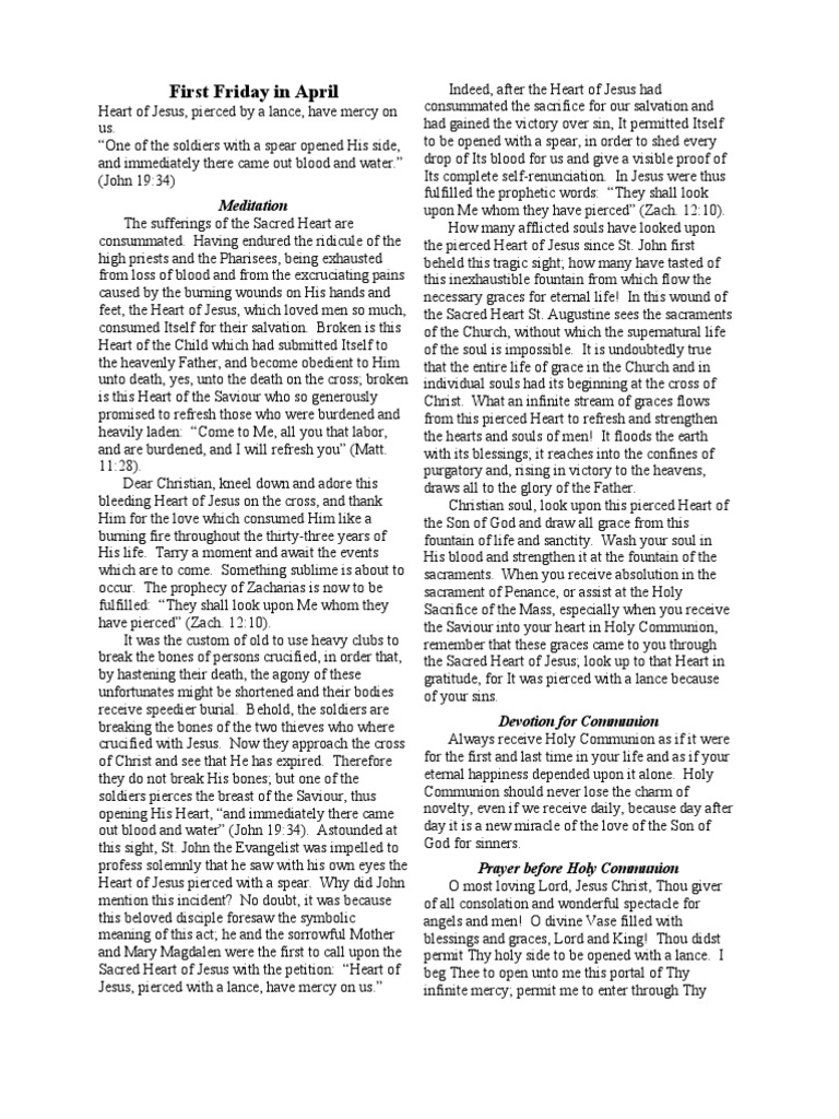 First Friday April | PDF | Grace In Christianity | Eucharist