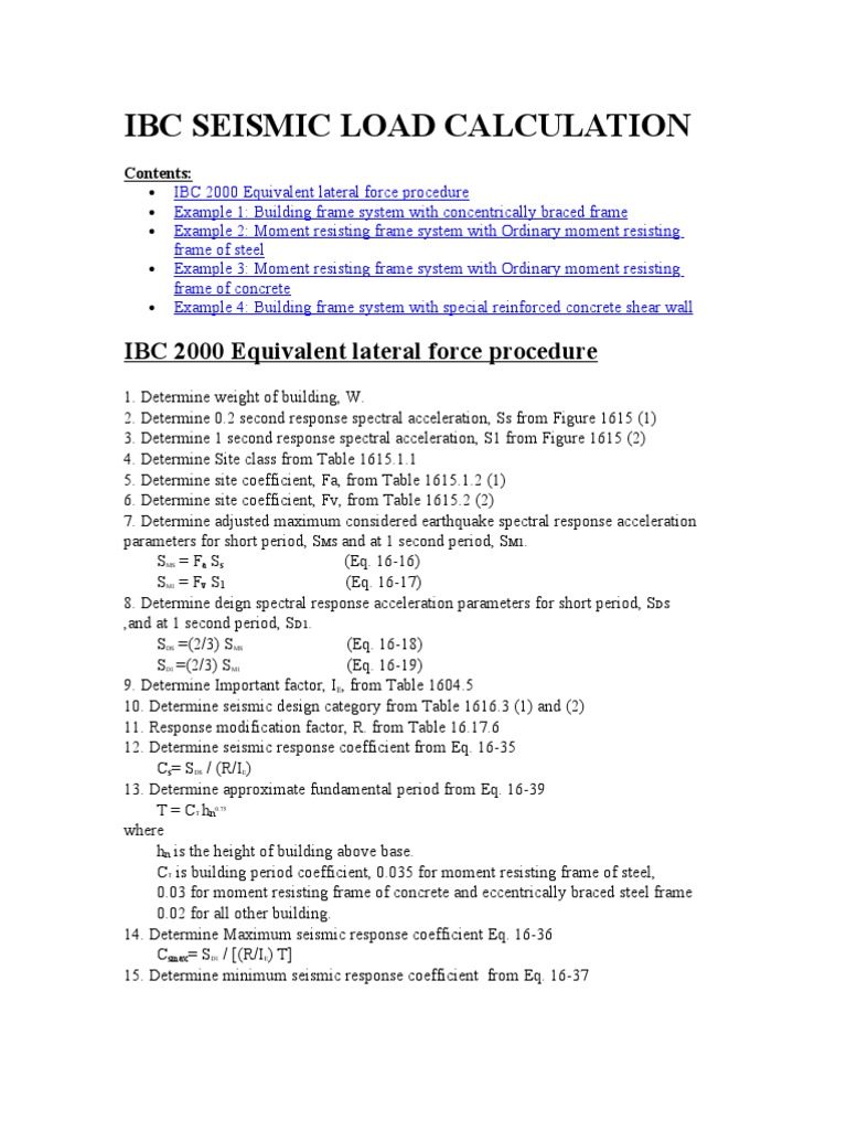 Ibc Seismic Load Calculation | PDF | Applied And Interdisciplinary Physics | Mechanics