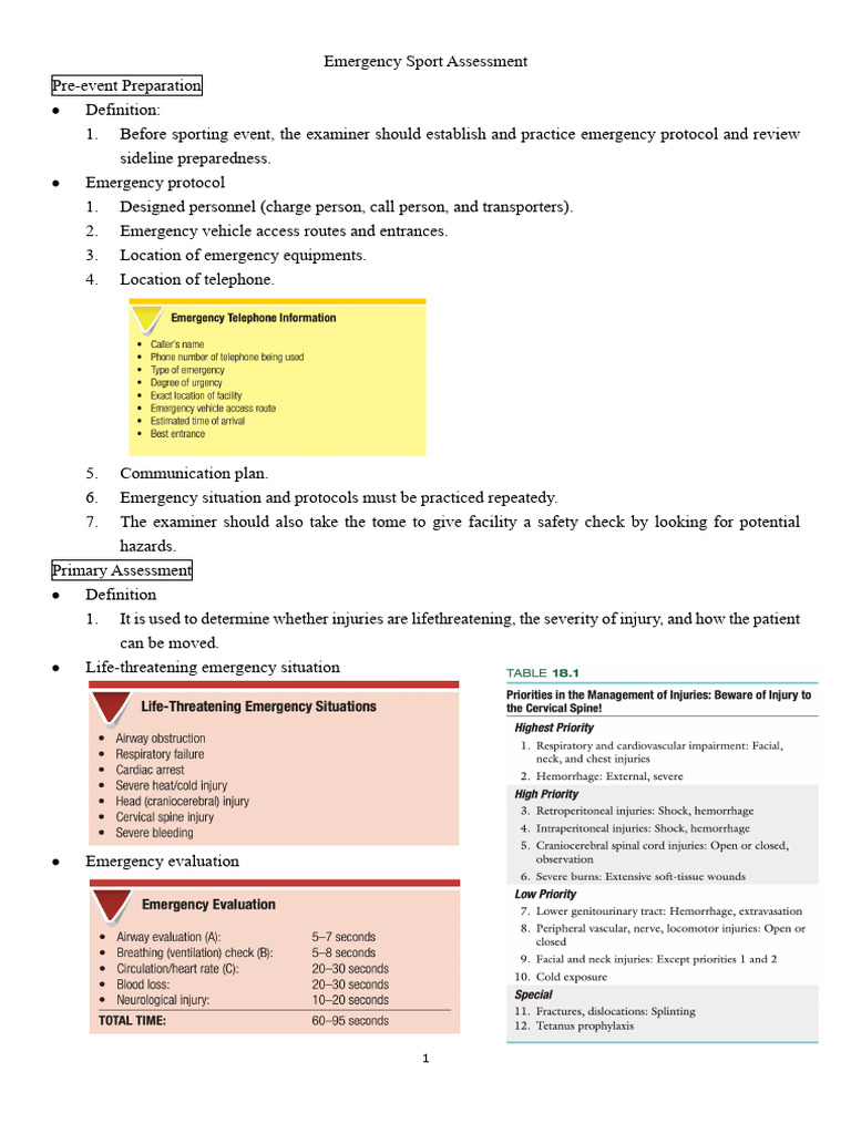 14 Emergency Sport Assessment | PDF | Blood Pressure | Pulse