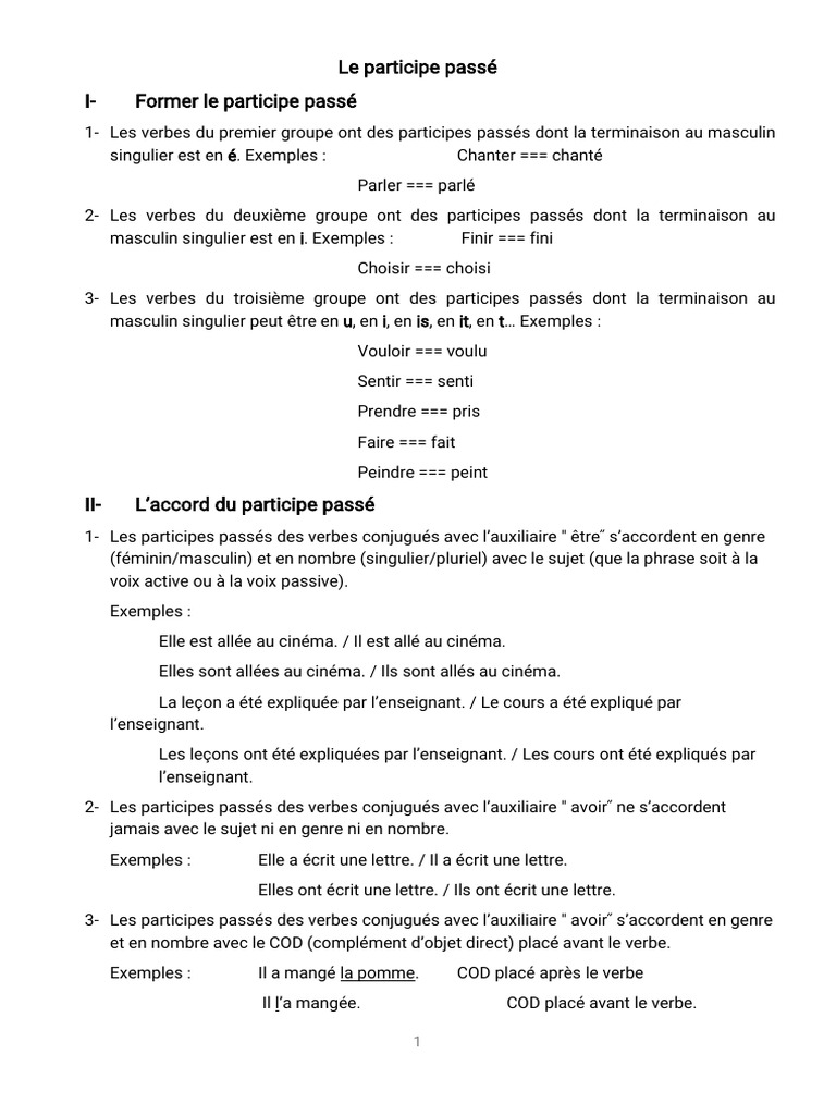 Évaluation du participe passé en CM2 | PDF