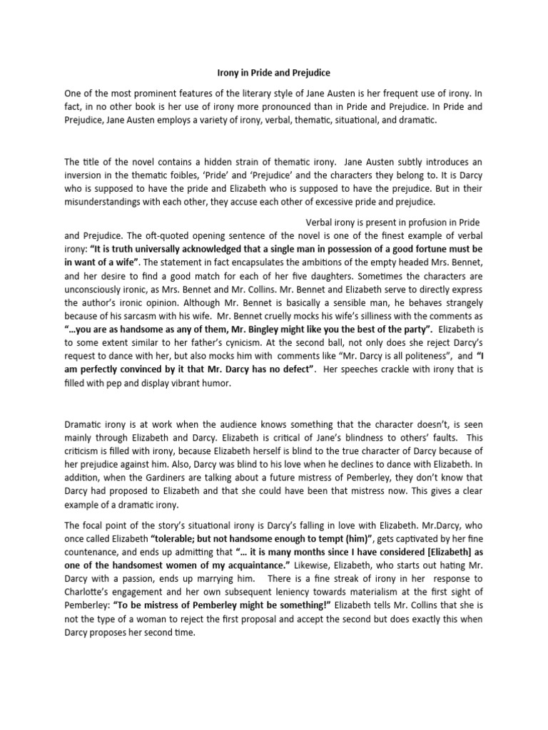 Irony | PDF | Pride And Prejudice | Mr. Darcy
