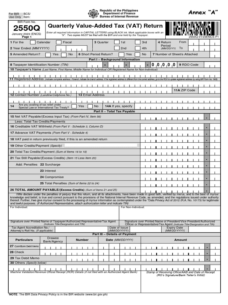 2550 Q BIR FORMS FOR Value Added Tax | Download Free PDF | Value Added ...