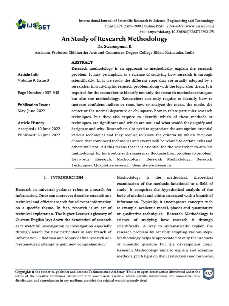 An Study of Research Methodology | PDF | Hypothesis | Sampling (Statistics)