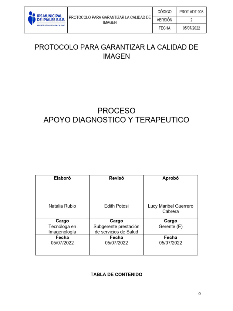 Prot Adt 008 Protocolo para Garantizar La Calidad de Imagen | PDF
