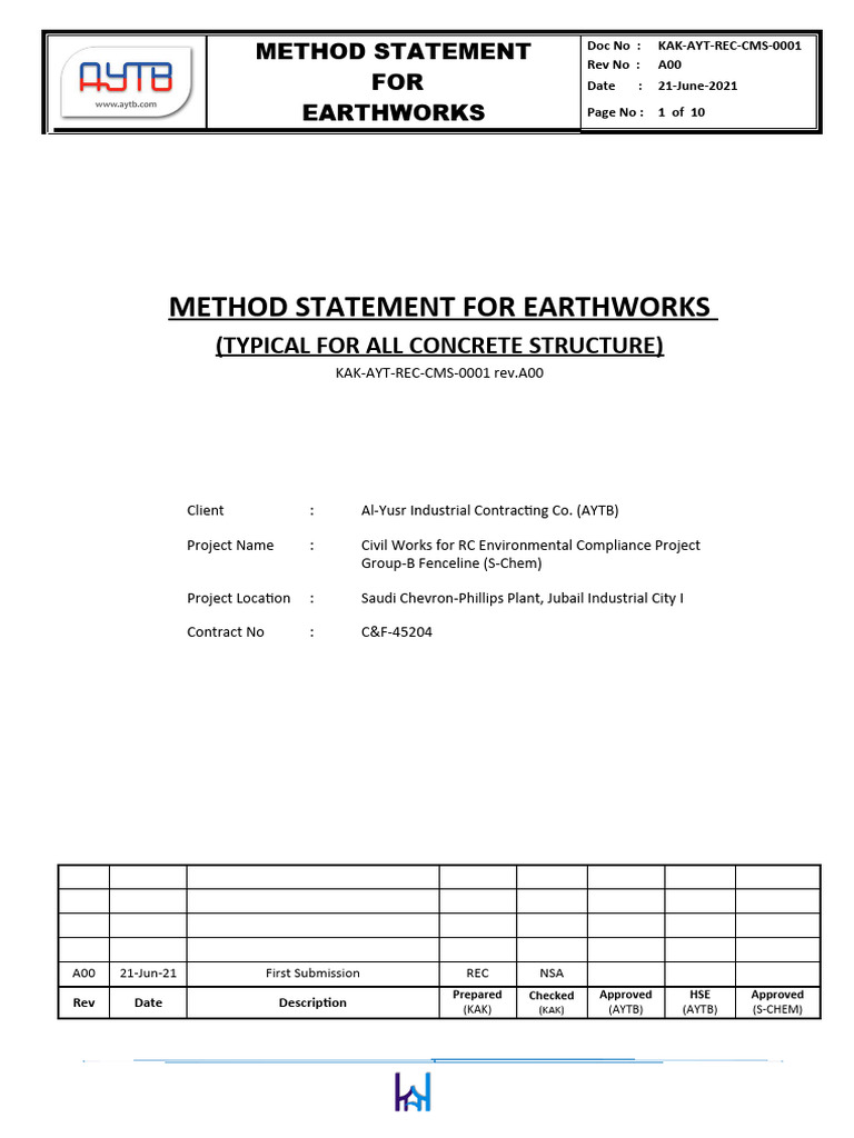 KAK-AYT-REC-CMS-0001 Earthworks Rev.a00 | PDF
