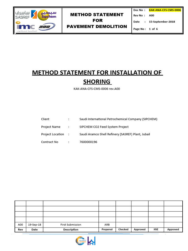 Pavement Demolition Method Statement | PDF | Occupational Safety And ...