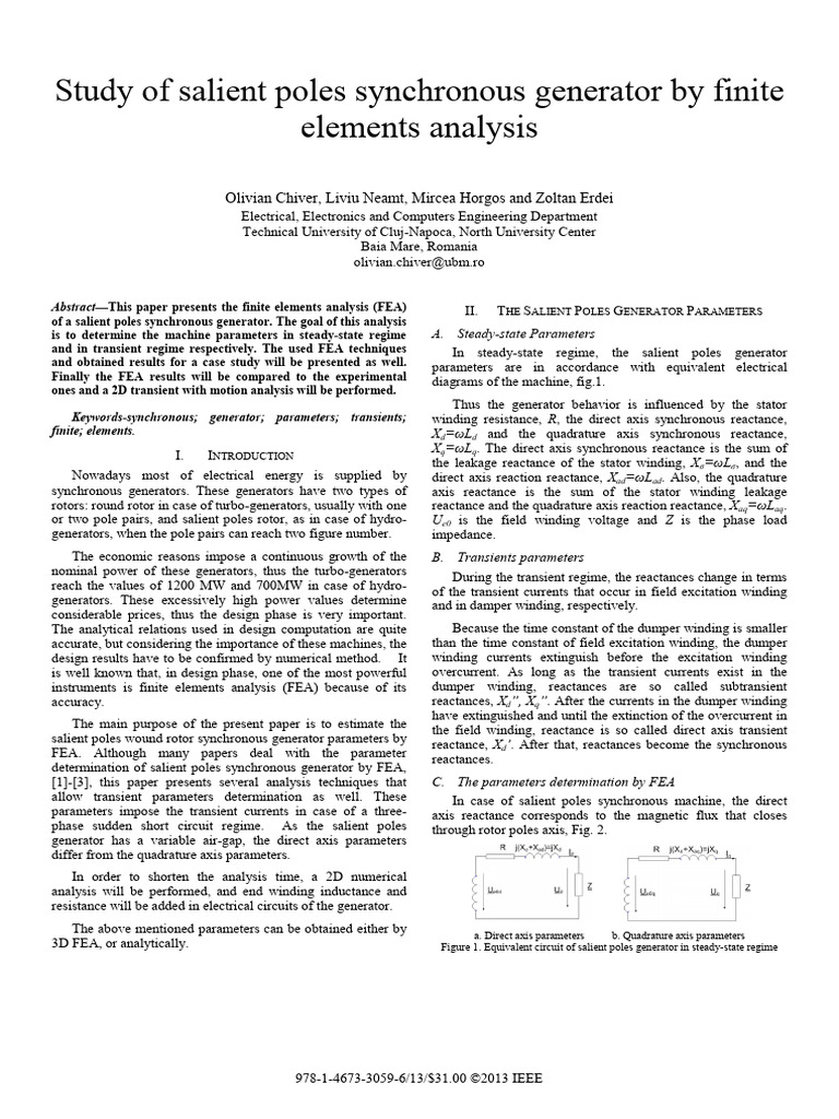 Study of Salient Poles Synchronous Generator by Finite Elements Analysis | PDF | Inductance ...