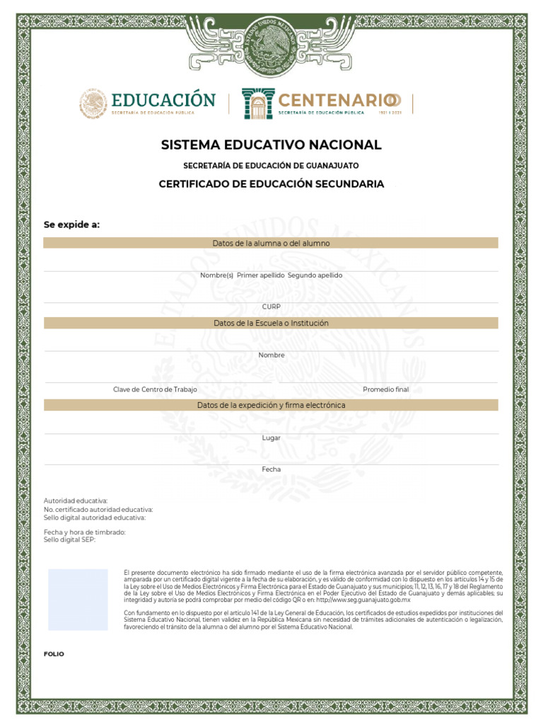 Certificado de Secundaria | PDF