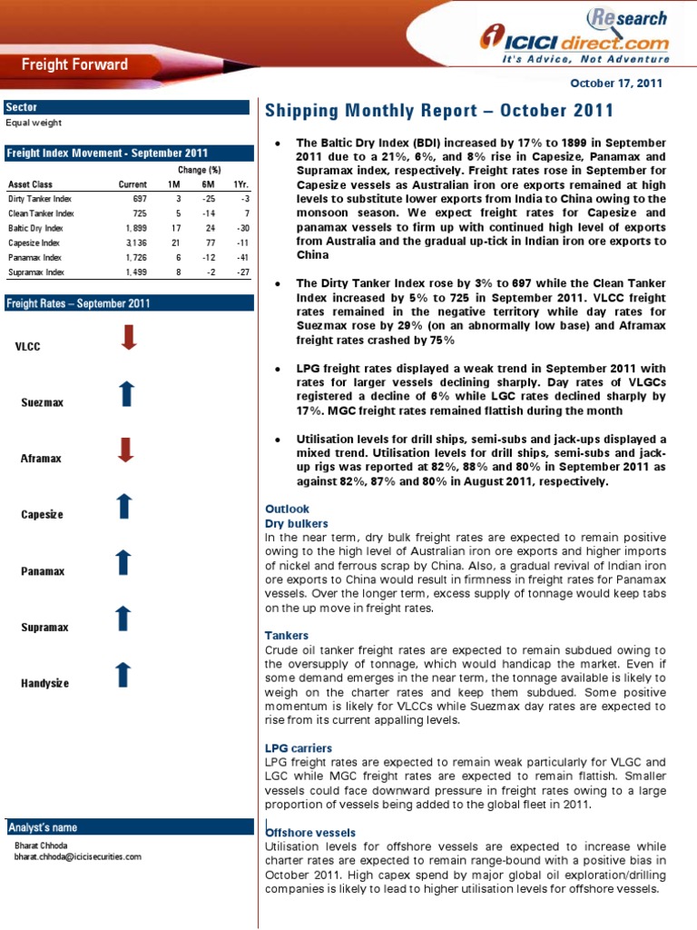 Shipping Monthly Report - October 2011: Freight Forward | PDF | Oil ...
