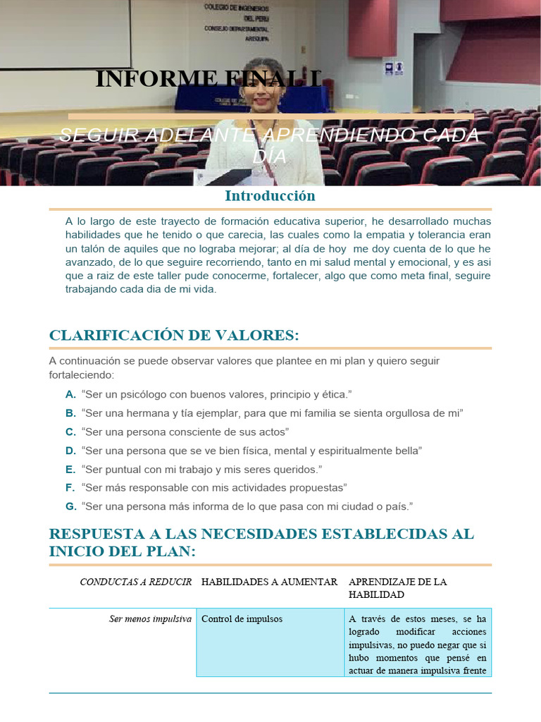 Informe Final de Plan de Acción | Descargar gratis PDF | Las emociones | Comportamiento