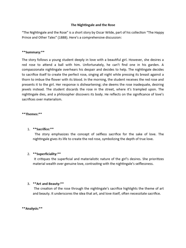 The Nightingale and The Rose ? | PDF | Love | Materialism