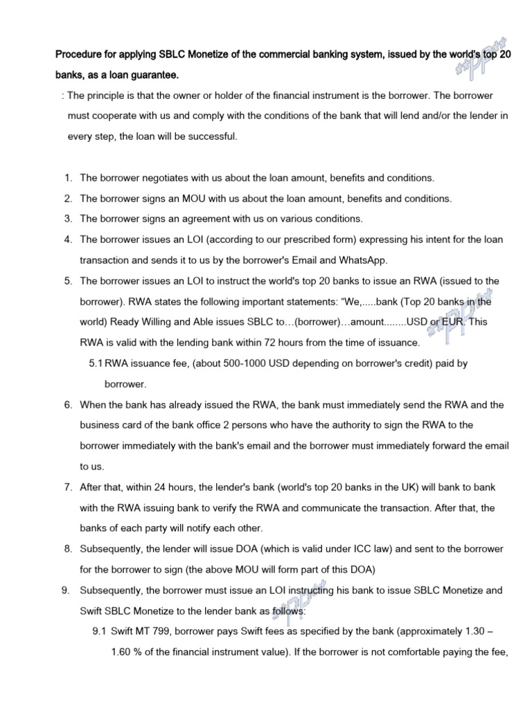 1 Bank Loan Using SBLC As Collateral-Eng | PDF