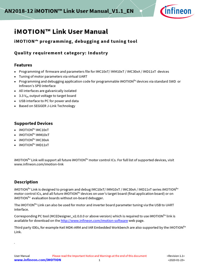 Infineon iMOTION - Link UserManual v01 - 01 EN | PDF | Usb | Computer Programming