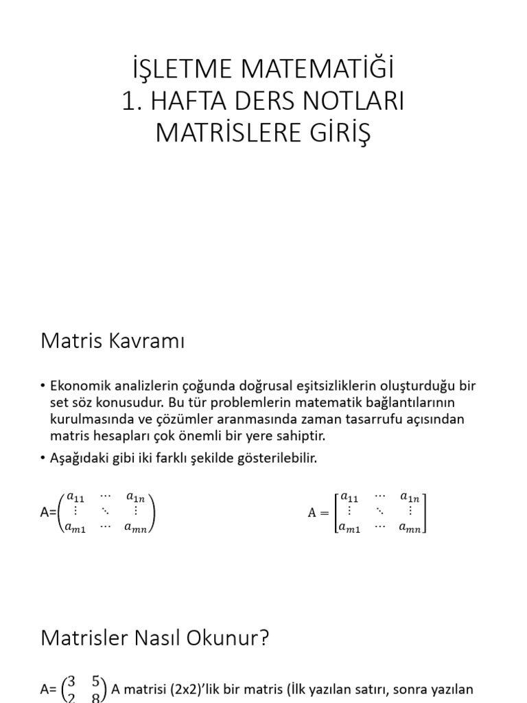 Hafta 1-Matrisler | PDF