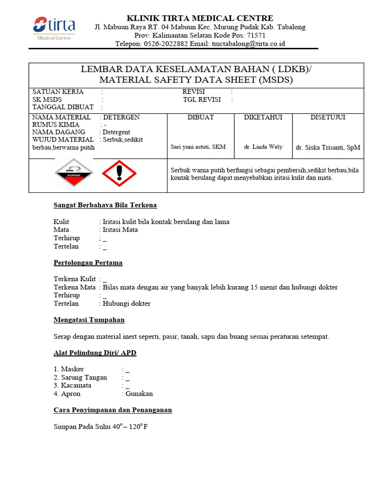 MSDS Detergen: Risiko dan Penanganan | PDF