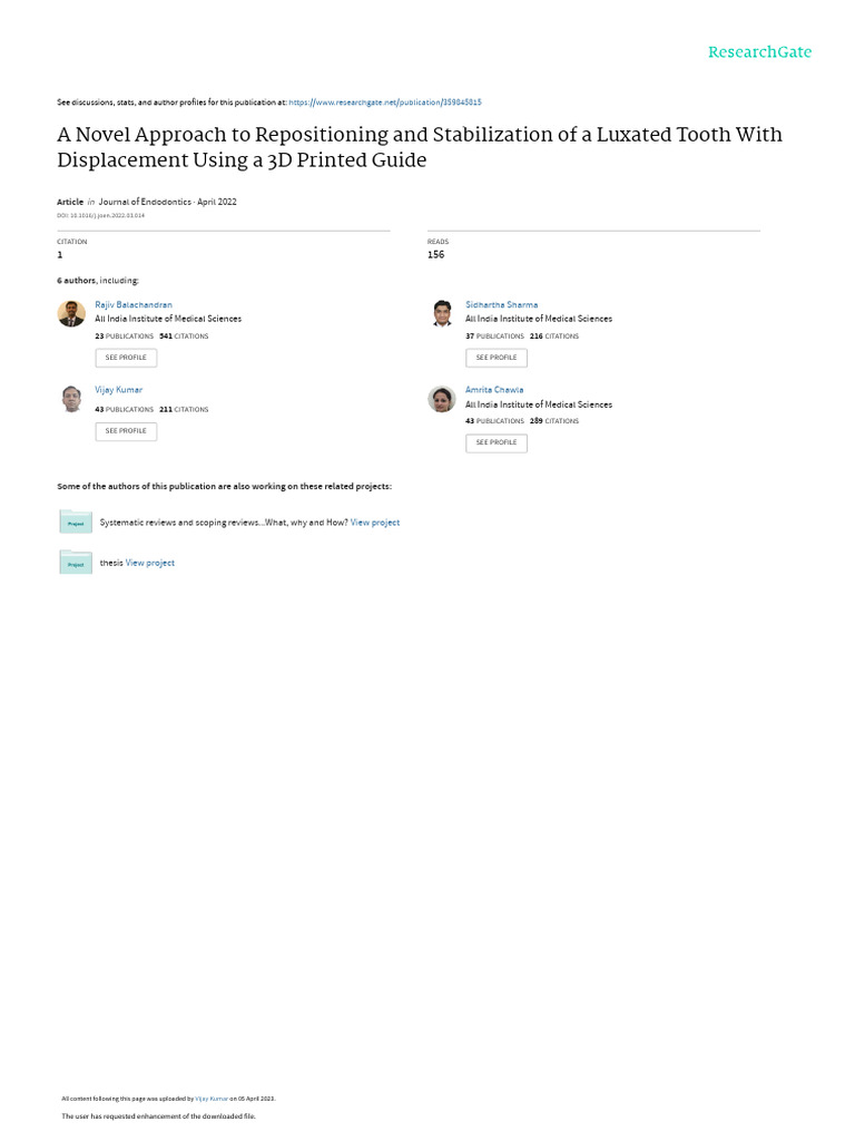 A Novel Approach To Repositioning and Stabilization of A Luxated Tooth ...