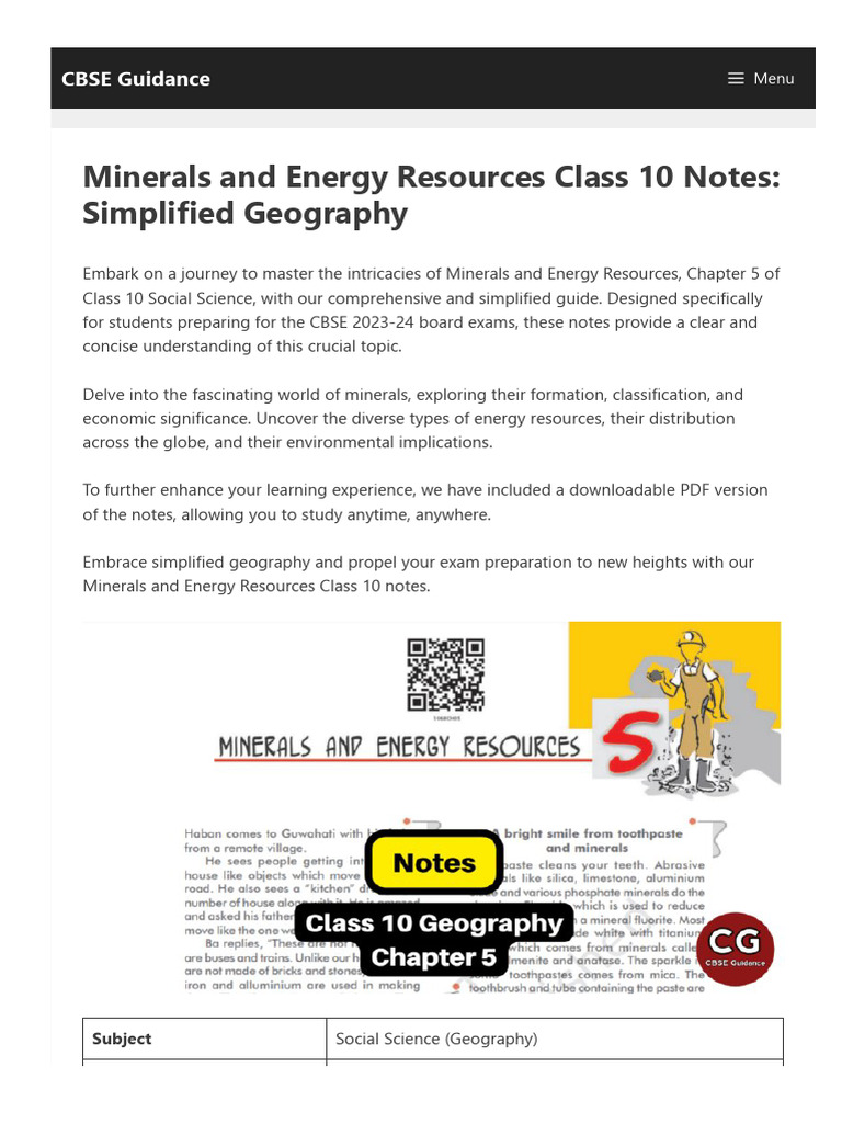 Class 10 Minerals and Energy Resources Notes | PDF | Coal | Petroleum
