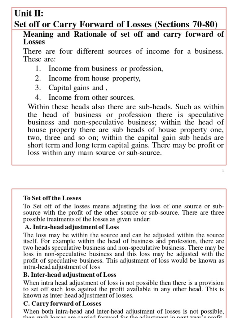Set Off and Carry Forward of Losses Guide | PDF | Expense | Depreciation