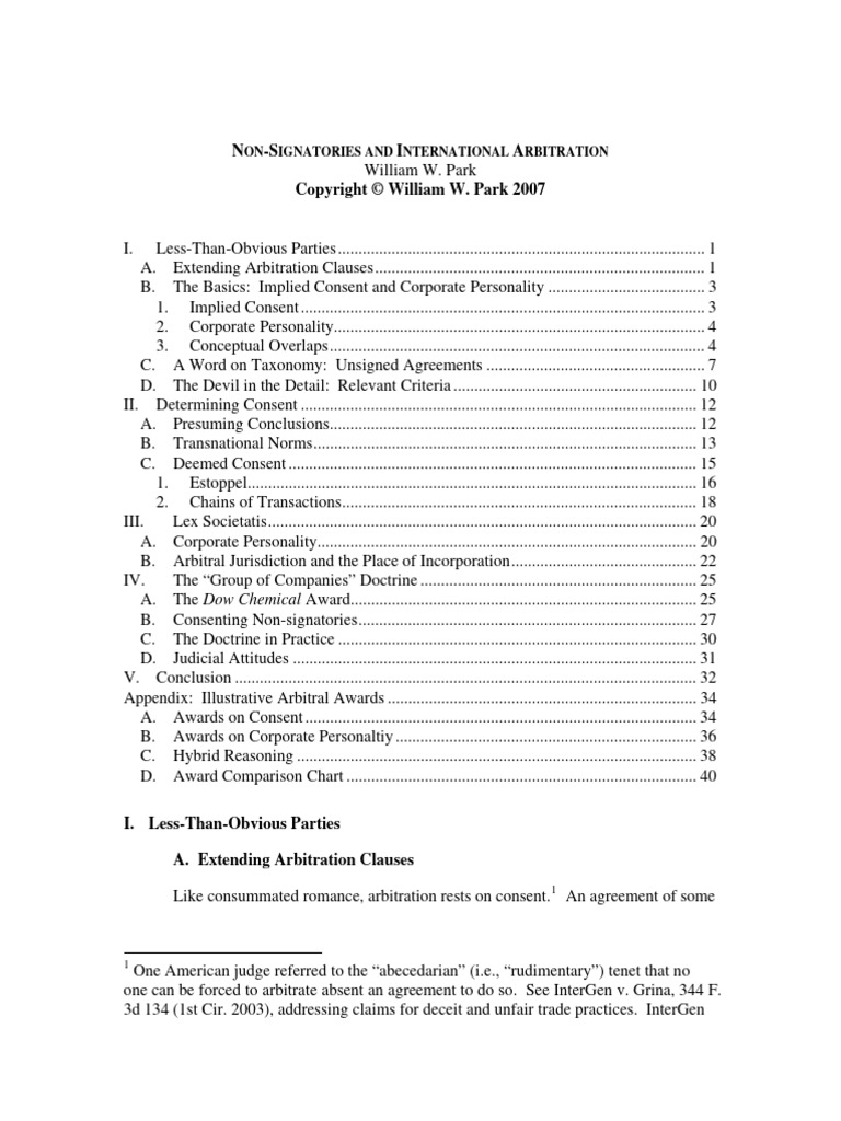Park, William - Non-Signatories and International Arbitration | PDF