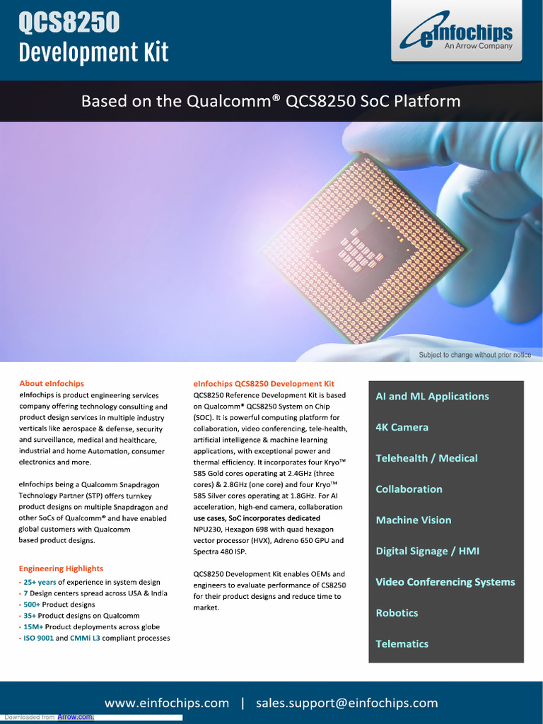 lcomm-qcs8250-einfochips-qcs8250-kit-technical-datasheet | PDF