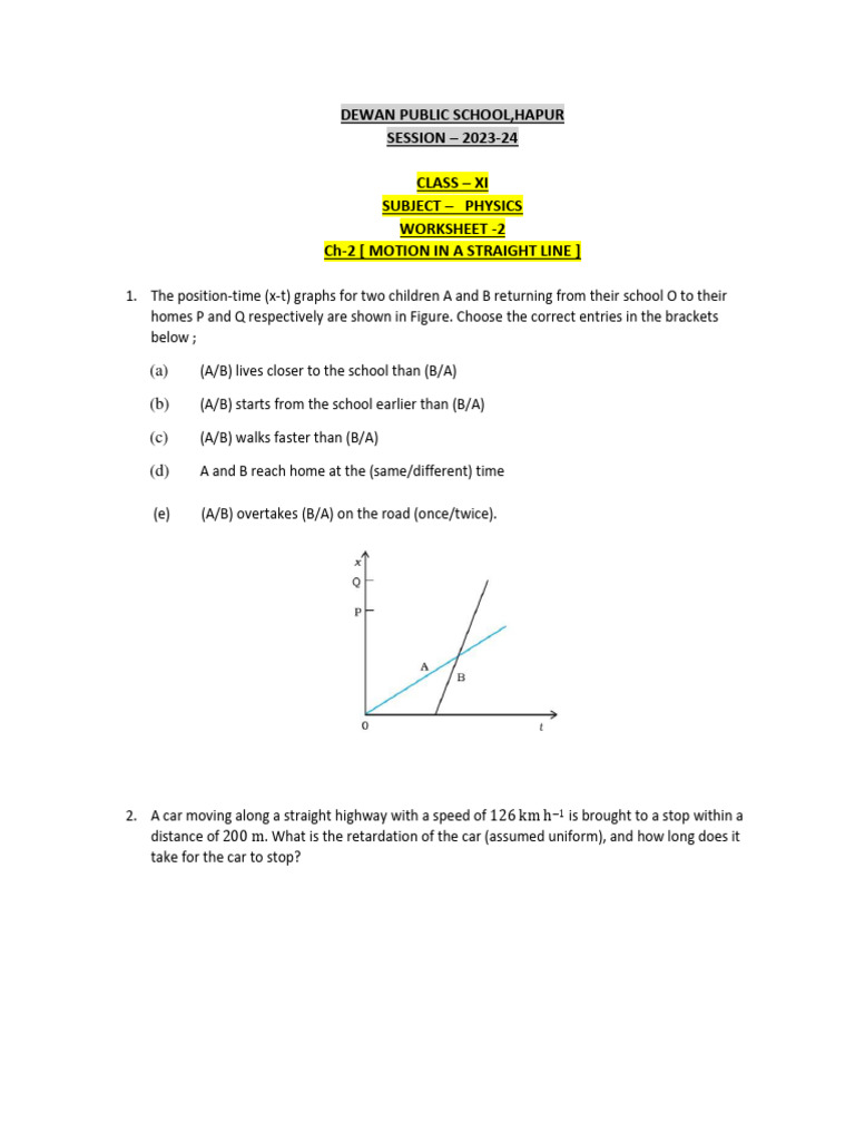 Worksheet - 2 Physics Xi | PDF