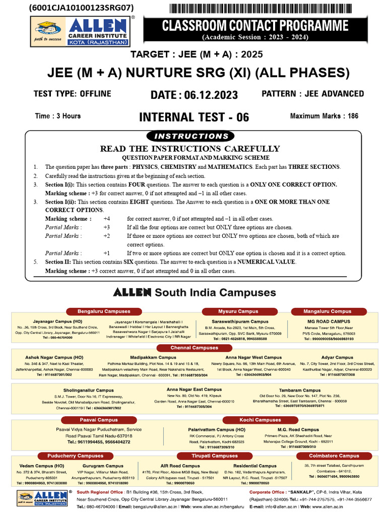 06-12-2023 - Iit-Jee (M+a) Nurture SRG - It-6 - P 1 & 2 | PDF