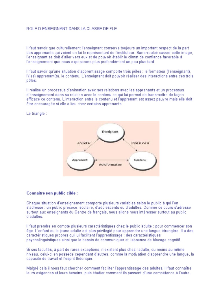 Role D Enseignant Dans La Classe de Fle | PDF | Pédagogie | Langue ...
