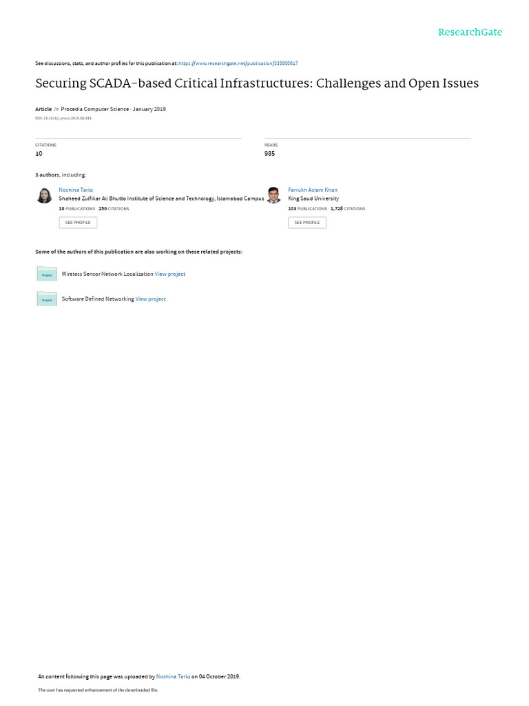 Securing SCADA-based Critical Infrastructures | PDF | Security | Computer Security