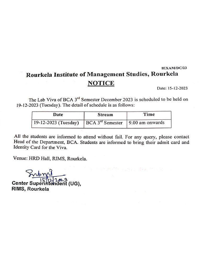Notice - 3rd sem. BCA | PDF